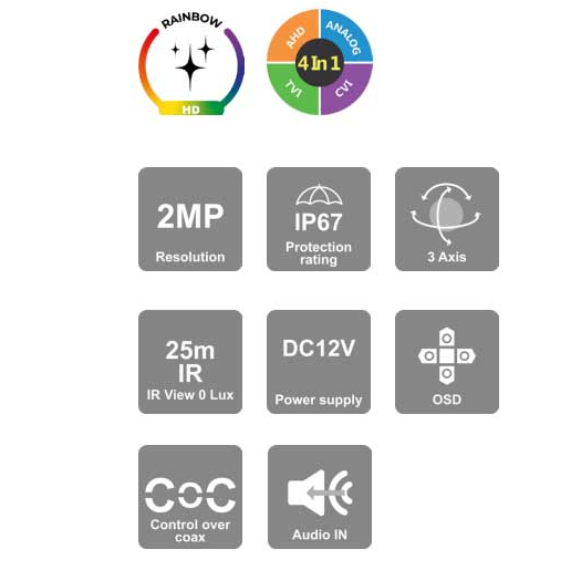 מצלמת כיפה צבעונית ראיית צבע בלילה פרוויז'ן Provision Rainbow AHD DV-320AR-36 DWDR 2Mega Pixel ...